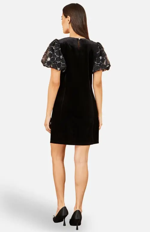 YUMI Velvet Tunic Puff Sleeves Dress
