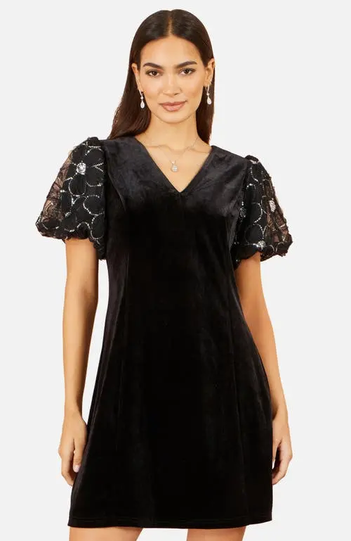YUMI Velvet Tunic Puff Sleeves Dress