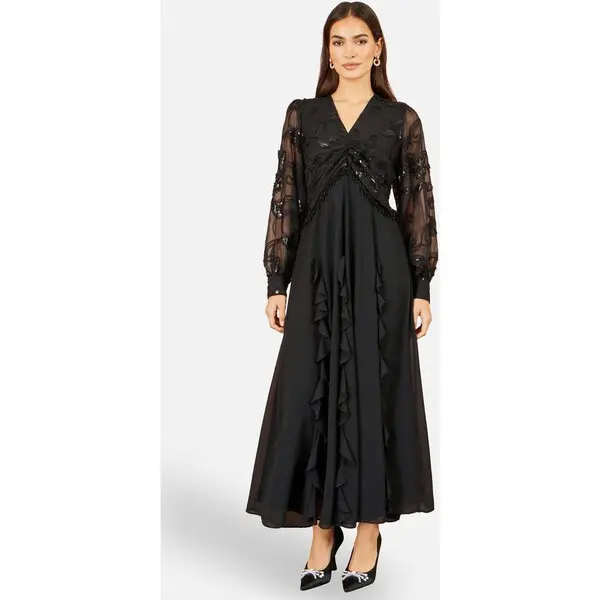 YUMI Sequin Bodice Maxi Dress - Black