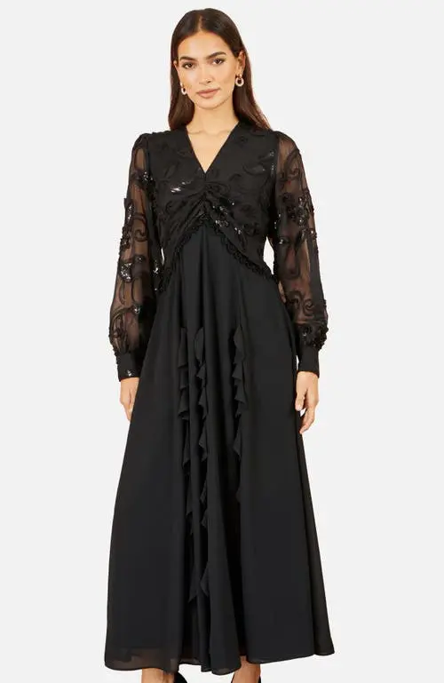 YUMI Sequin Bodice Maxi Dress - Black