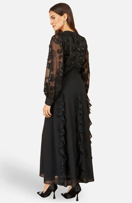 YUMI Sequin Bodice Maxi Dress - Black