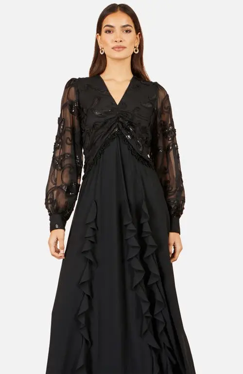 YUMI Sequin Bodice Maxi Dress - Black
