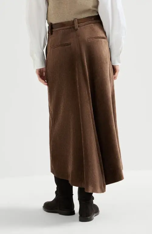 Brunello Cucinelli Fluid Corduroy Flute Skirt With Monili