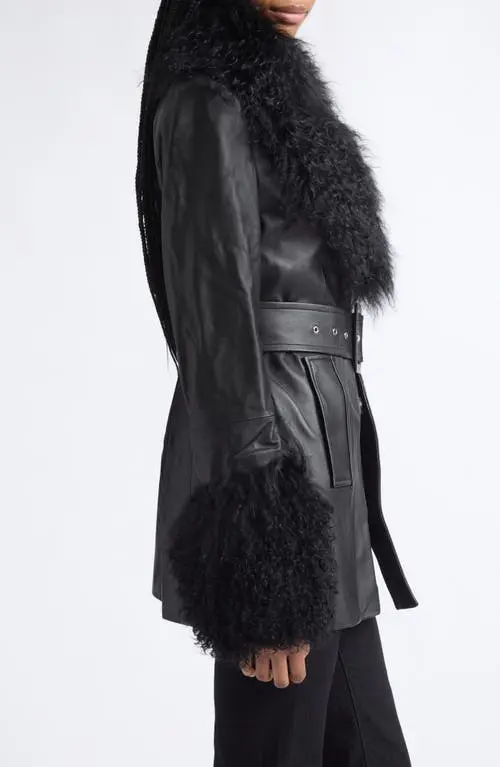STAND STUDIO Mimmi Leather Jacket With Genuine Mongolian Shearling Trim