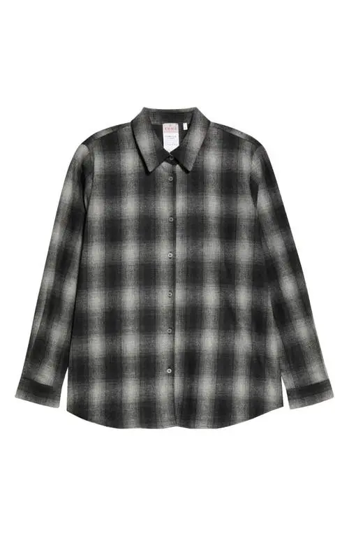 EMME Plaid Stretch Wool Blend Flannel Shirt - Medium Grey