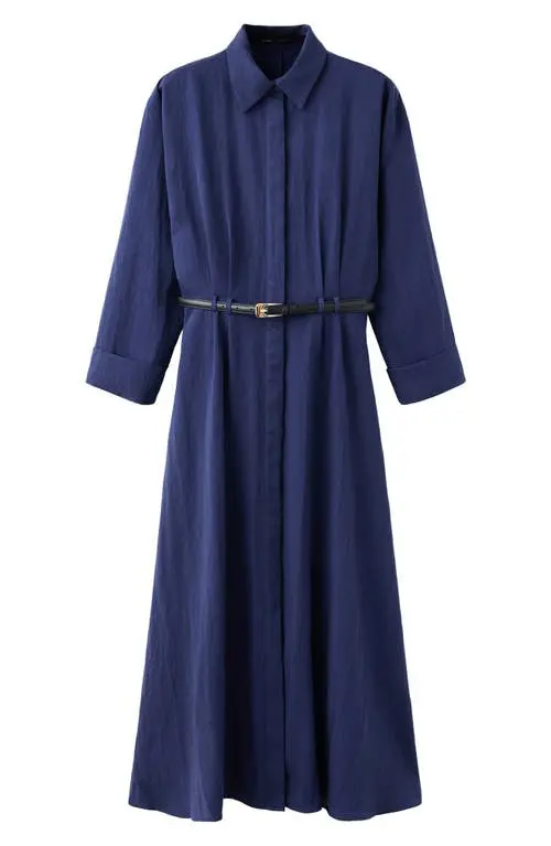 Mango Lyocell Shirtdress - Navy