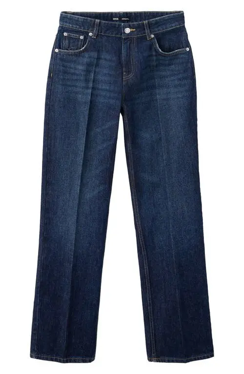 Mango High Waist Straight Leg Jeans - Dark Blue