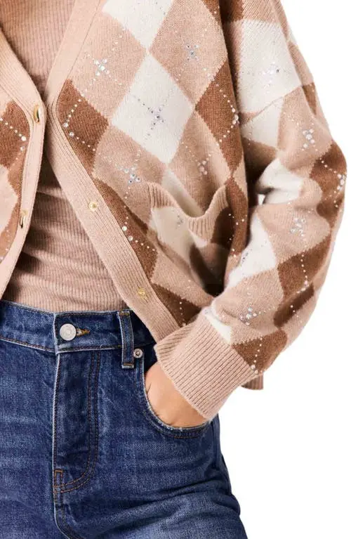 Maje Rhinestone Argyle Cardigan