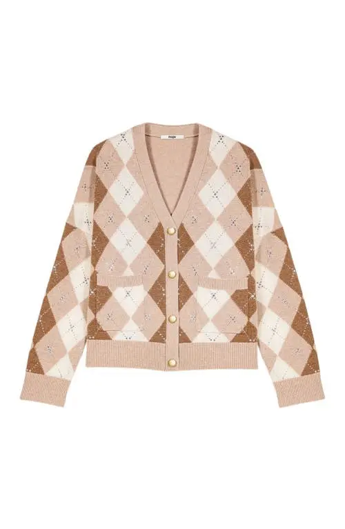 Maje Rhinestone Argyle Cardigan