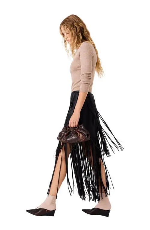 Maje Fringed Faux Leather Skirt