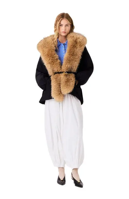 Maje Oversized Faux Fur Collar Parka - Black