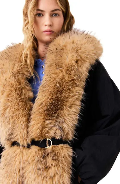Maje Oversized Faux Fur Collar Parka