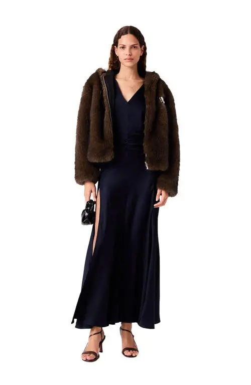 Maje Oversized Faux Fur Jacket - Brown