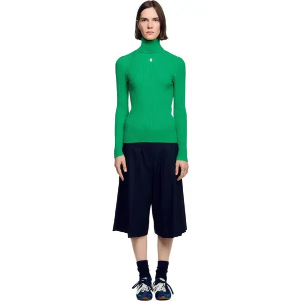 Sandro Cable Knit Roll-neck Sweater - Green