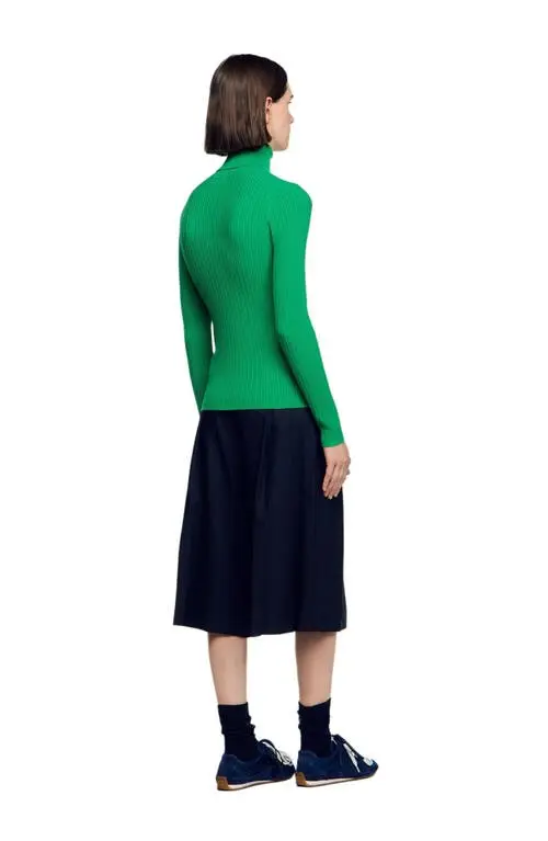 Sandro Cable Knit Roll-neck Sweater - Green