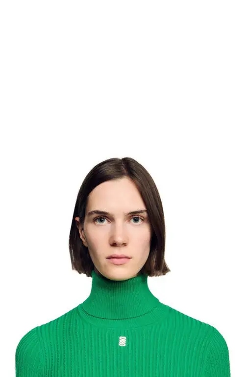 Sandro Cable Knit Roll-neck Sweater - Green