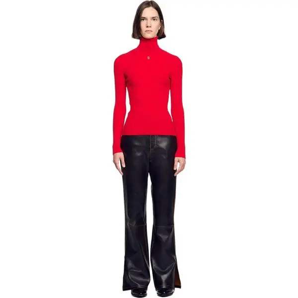 Sandro Cable Knit Roll-neck Sweater - Red