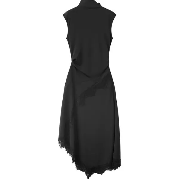 Mango Lace Trim Asymmetric Midi Dress - Black