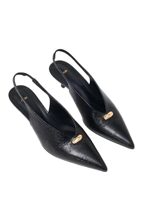 Maje Pointed Embossed Leather Slingbacks