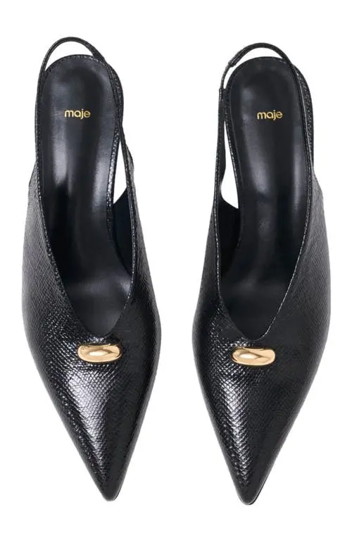Maje Pointed Embossed Leather Slingbacks