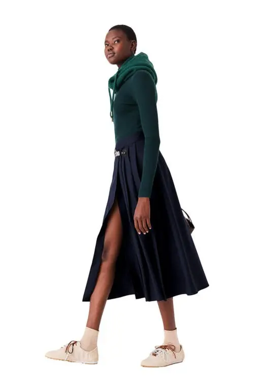 Maje Long Pleated Skirt With Buckle