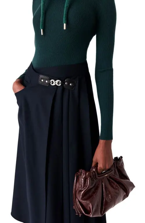 Maje Long Pleated Skirt With Buckle