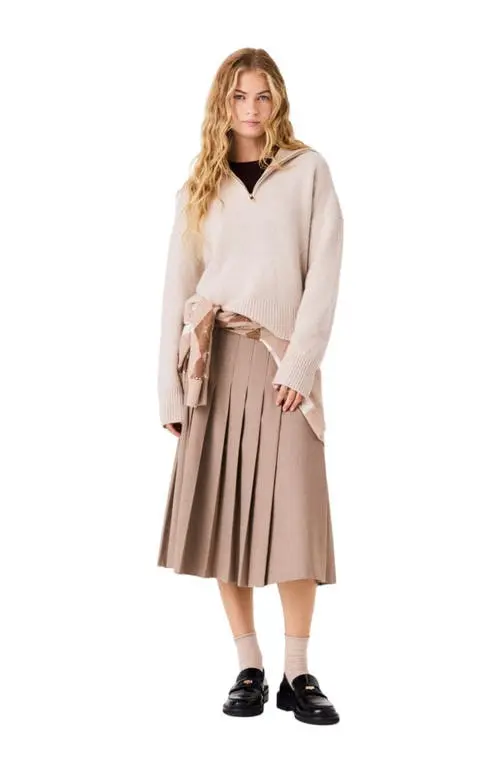 Maje Zip-neck Cashmere Sweater - Beige