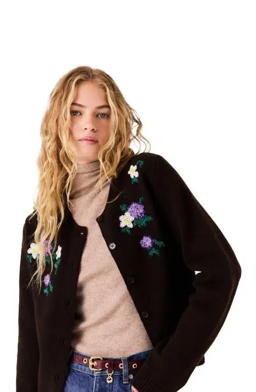 Maje Cardigan With Floral Embroidery