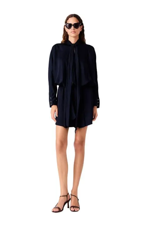 Maje Short Draped Satin Dress - Navy