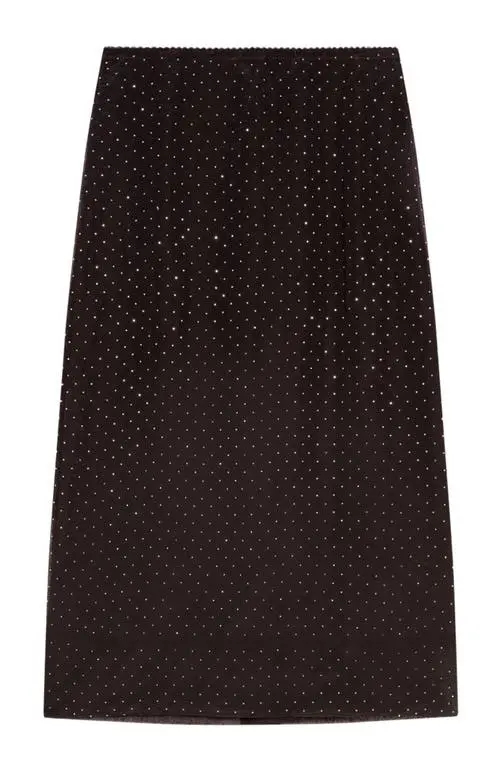 Maje Rhinestone Midi Skirt - Dark Brown