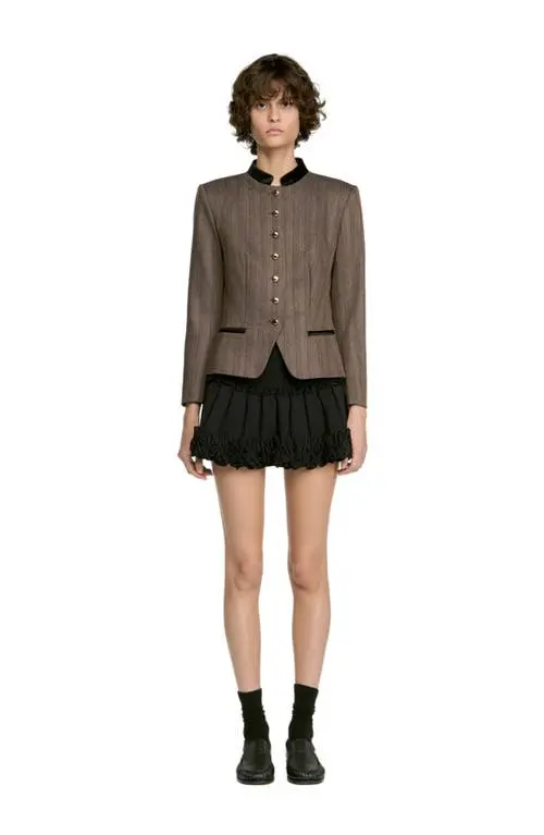 Sandro Striped Wool Suit Jacket - Caramel
