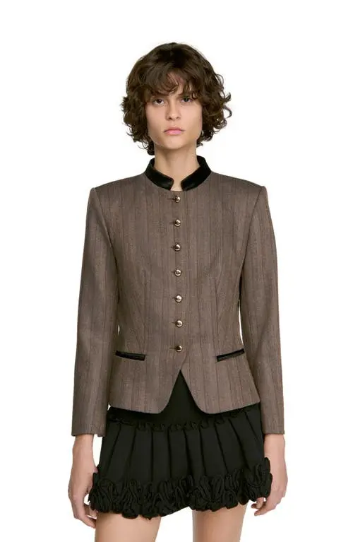 Sandro Striped Wool Suit Jacket