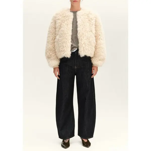 Bimba Y Lola Faux Fur Cropped Bomber Jacket - Ivory
