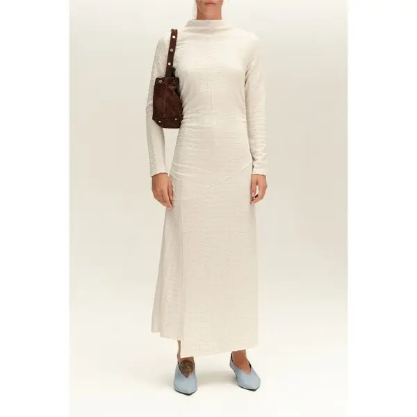 Bimba Y Lola Textured Ruched Midi Dress - Ivory