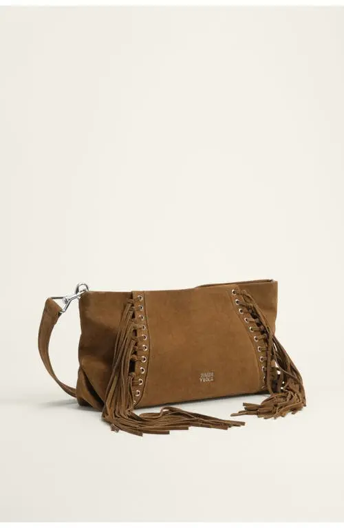 Bimba Y Lola Large Suede Fringed Clutch