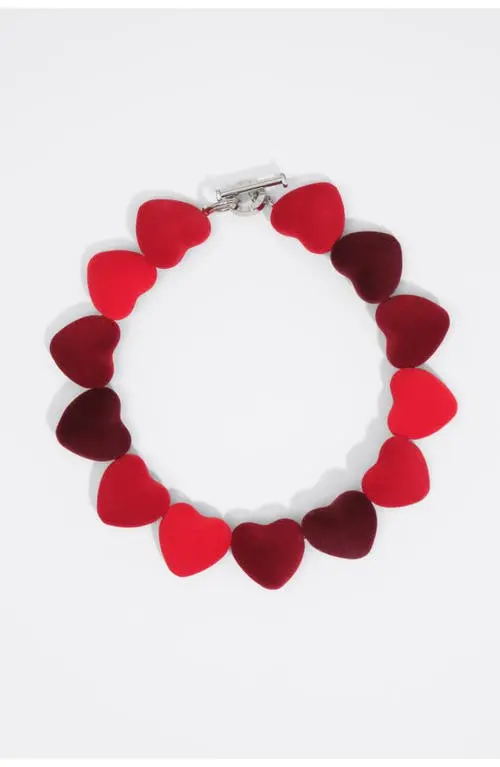Bimba Y Lola Flocked Heart Resin Necklace - Red