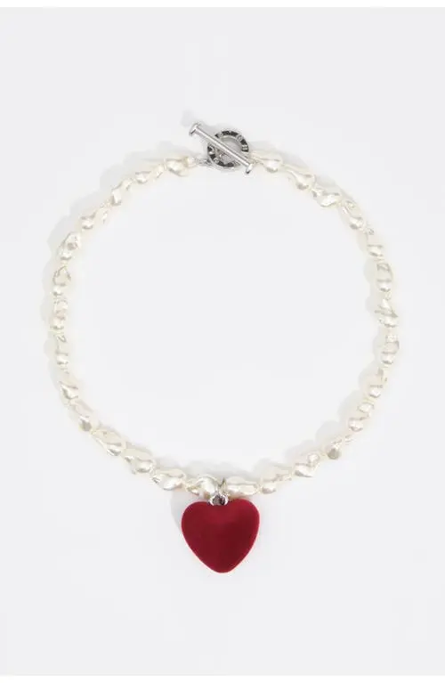 Bimba Y Lola Pearl Crystal Heart Necklace - Red