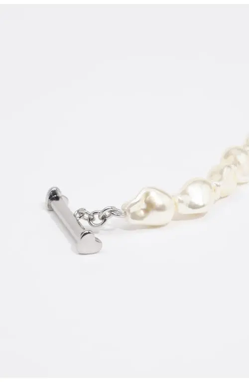Bimba Y Lola Pearl Crystal Heart Necklace