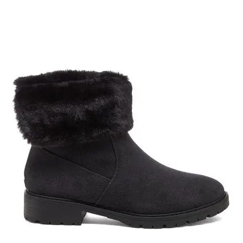 ROCKET DOG Niche Faux Fur Cuff Lug Sole Ankle Boots - Black