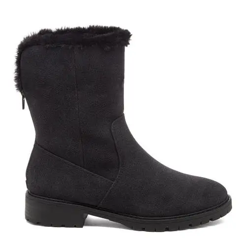 ROCKET DOG Niche Faux Fur Cuff Lug Sole Ankle Boots - Black
