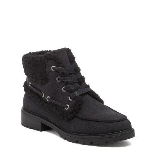 ROCKET DOG Nixie Faux Fur Cuff Lace Up Ankle Boots - Black