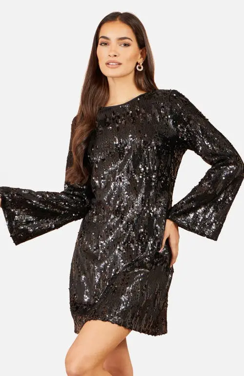 YUMI Flare Sleeve Tie Back Tunic Dress