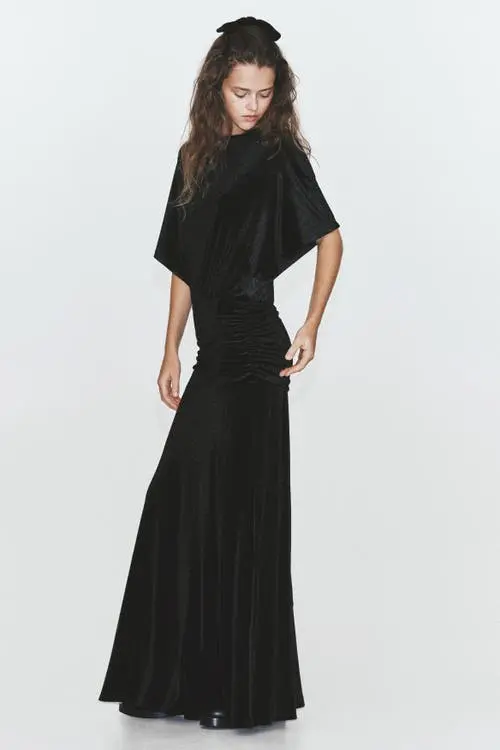 H&M Gathered Velvet Dress
