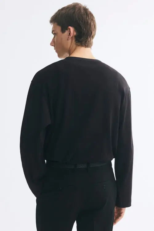 H&M Relaxed-fit Ribbed Henley Shirt - Black