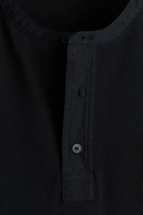H&M Relaxed-fit Ribbed Henley Shirt - Black