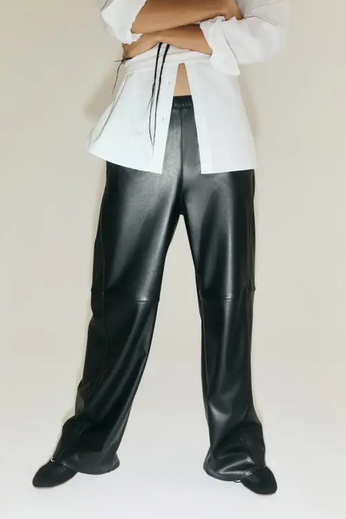 H&M Wide-leg Coated Pants - Black