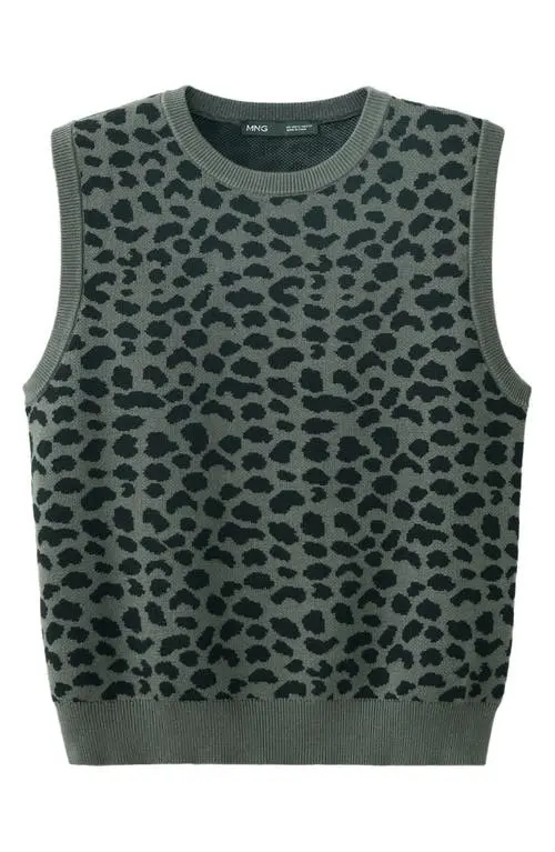 Mango Leopard Print Cotton Knit Top