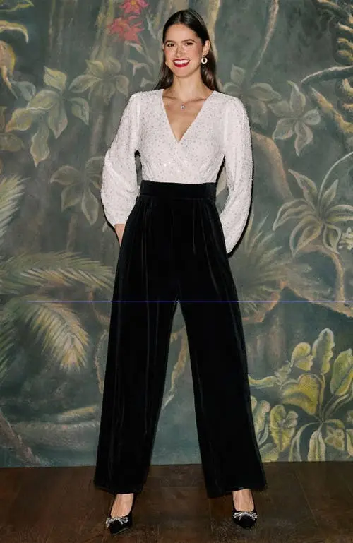 YUMI Wide Leg Velvet Jumpsuit