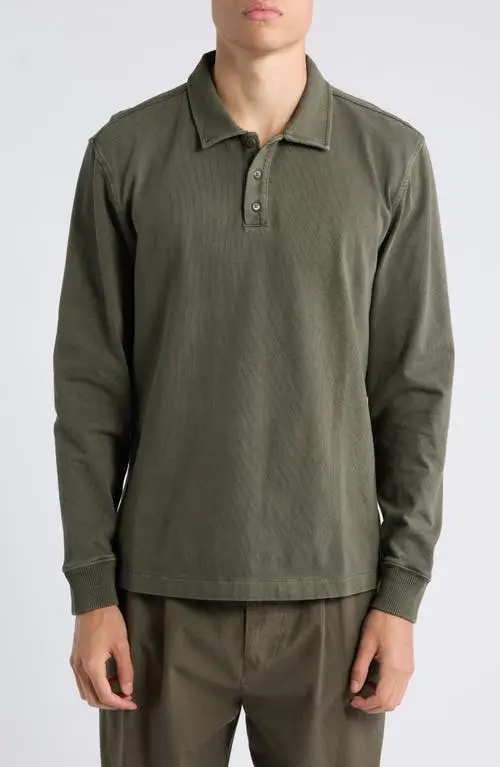 ALEX CRANE Caza Long Sleeve Organic Cotton Polo - Olive