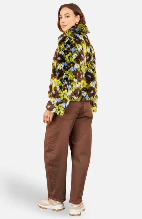 YUMI Faux Fur Abstract Print Jacket